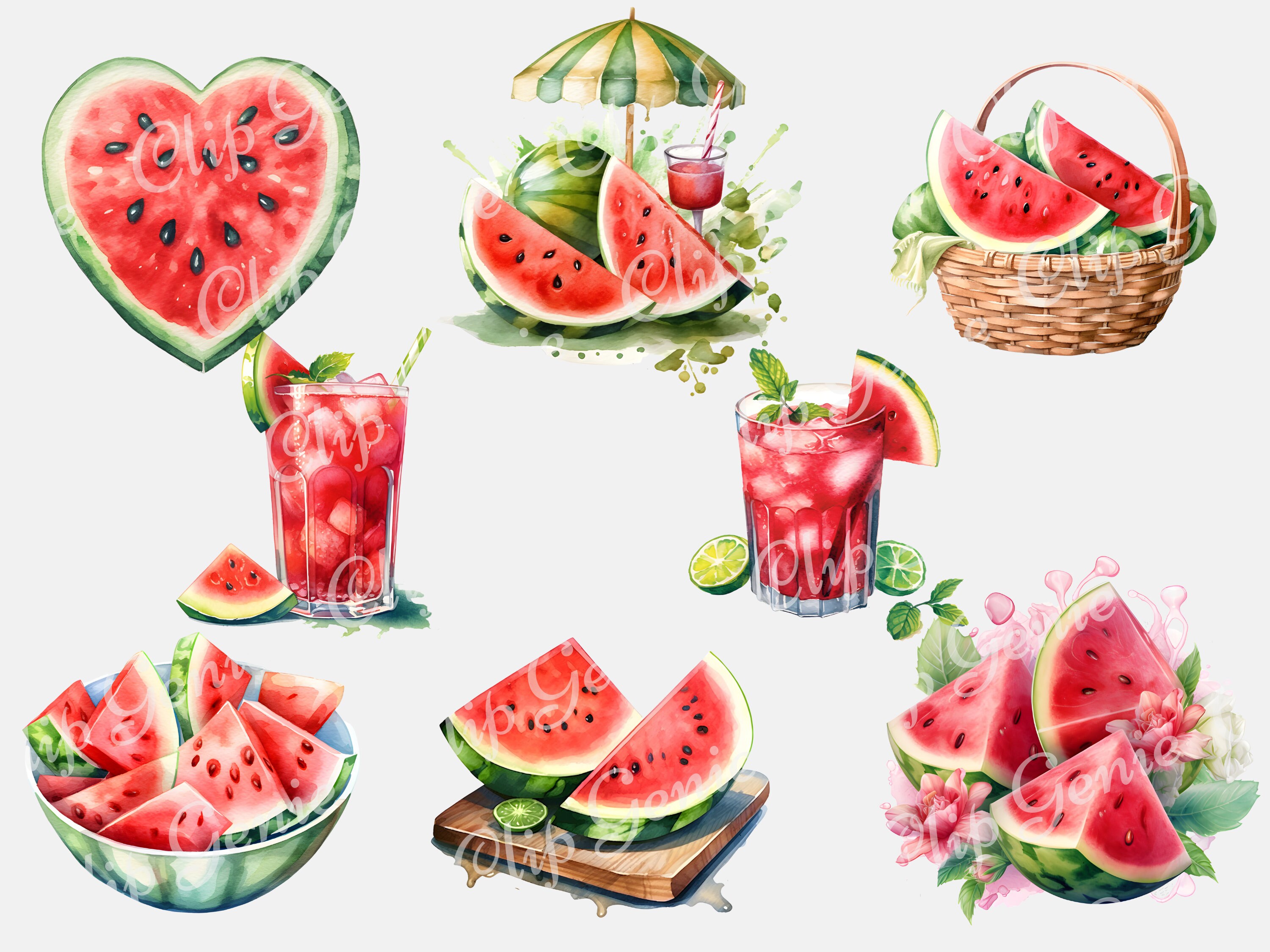 Watermelon Clipart Watercolor Watermelon PNG Summer Fruit - Etsy