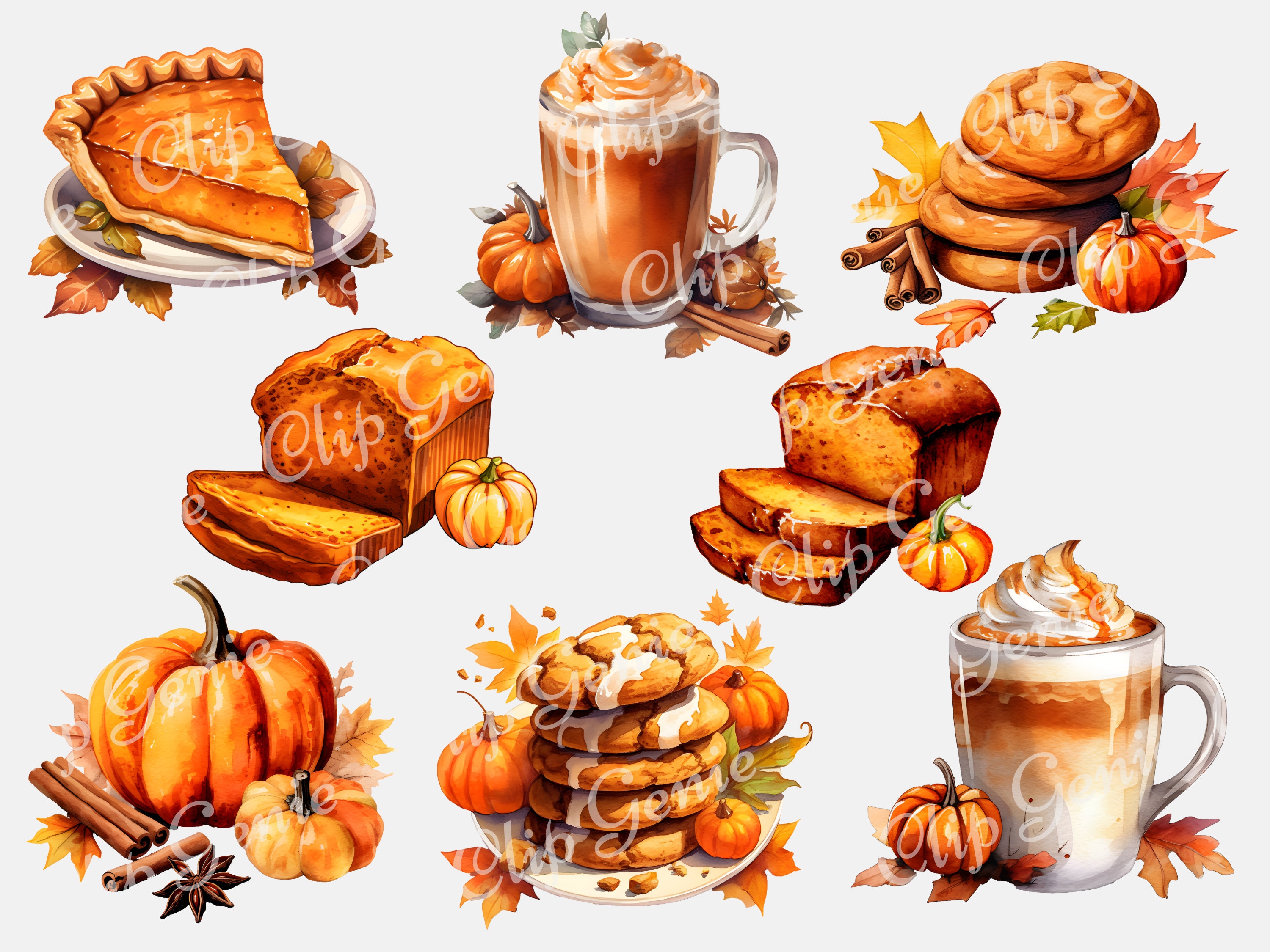 Watercolor Pumpkin Spice Clipart Fall PNG Autumn PNG Fall - Etsy