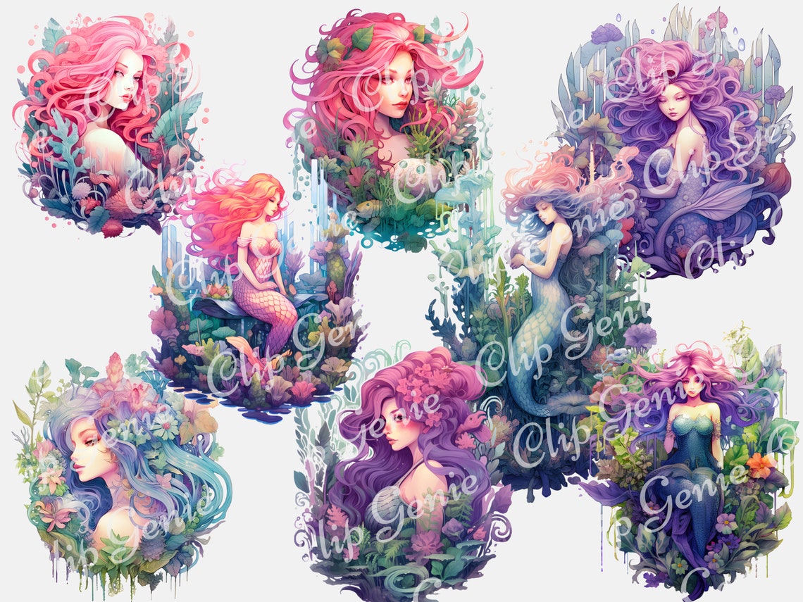 Colorful Mermaids Clipart Watercolor Mermaids Clipart - Etsy