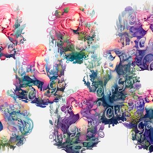 Colorful Mermaids Clipart, Watercolor Mermaids Clipart, Magical ...