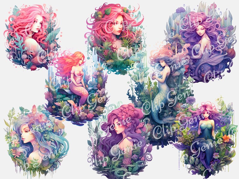 Colorful Mermaids Clipart Watercolor Mermaids Clipart - Etsy