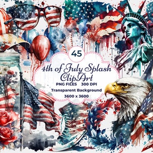 4th of July Splash Clipart Bundle Patriotic Graphics 4th of - Etsy