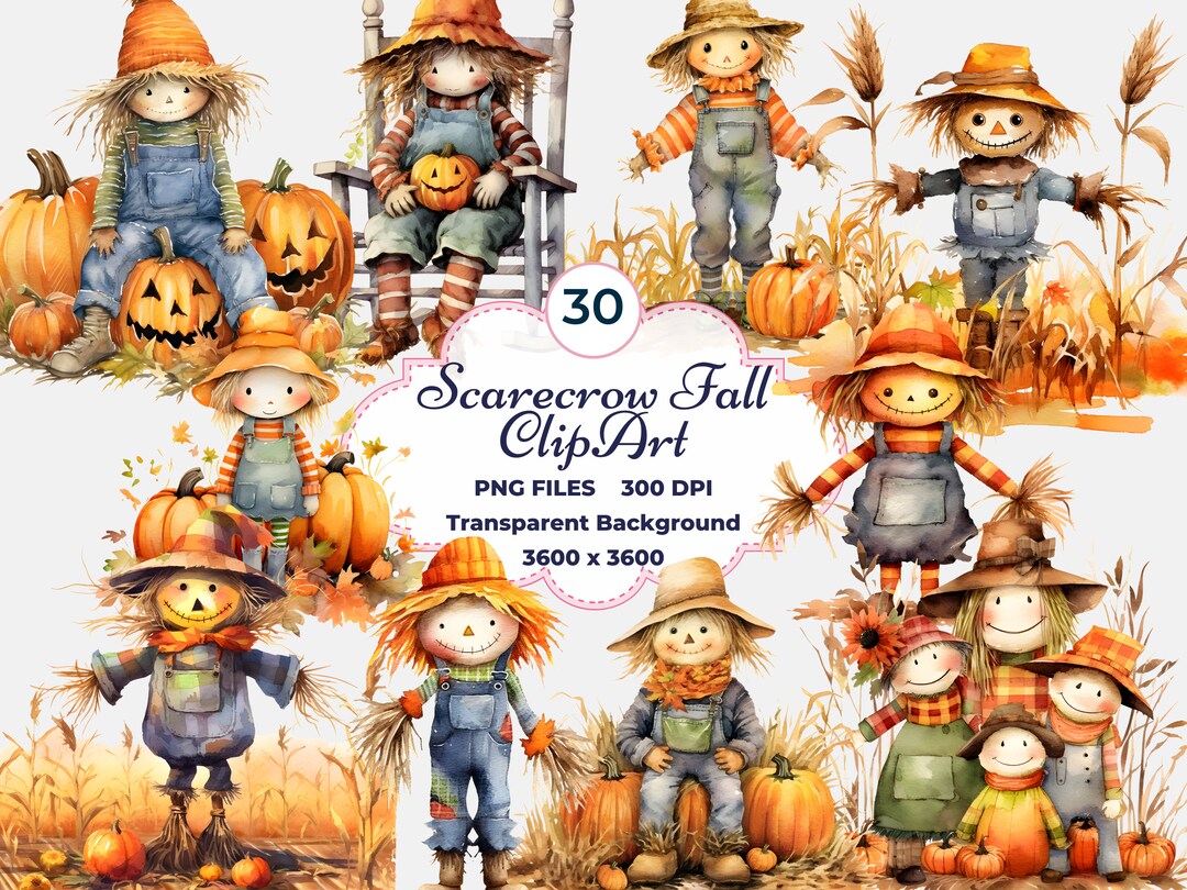 Scarecrow Fall Clipart, Autumn Scarecrow PNG, Fall Decor PNG, Autumn ...