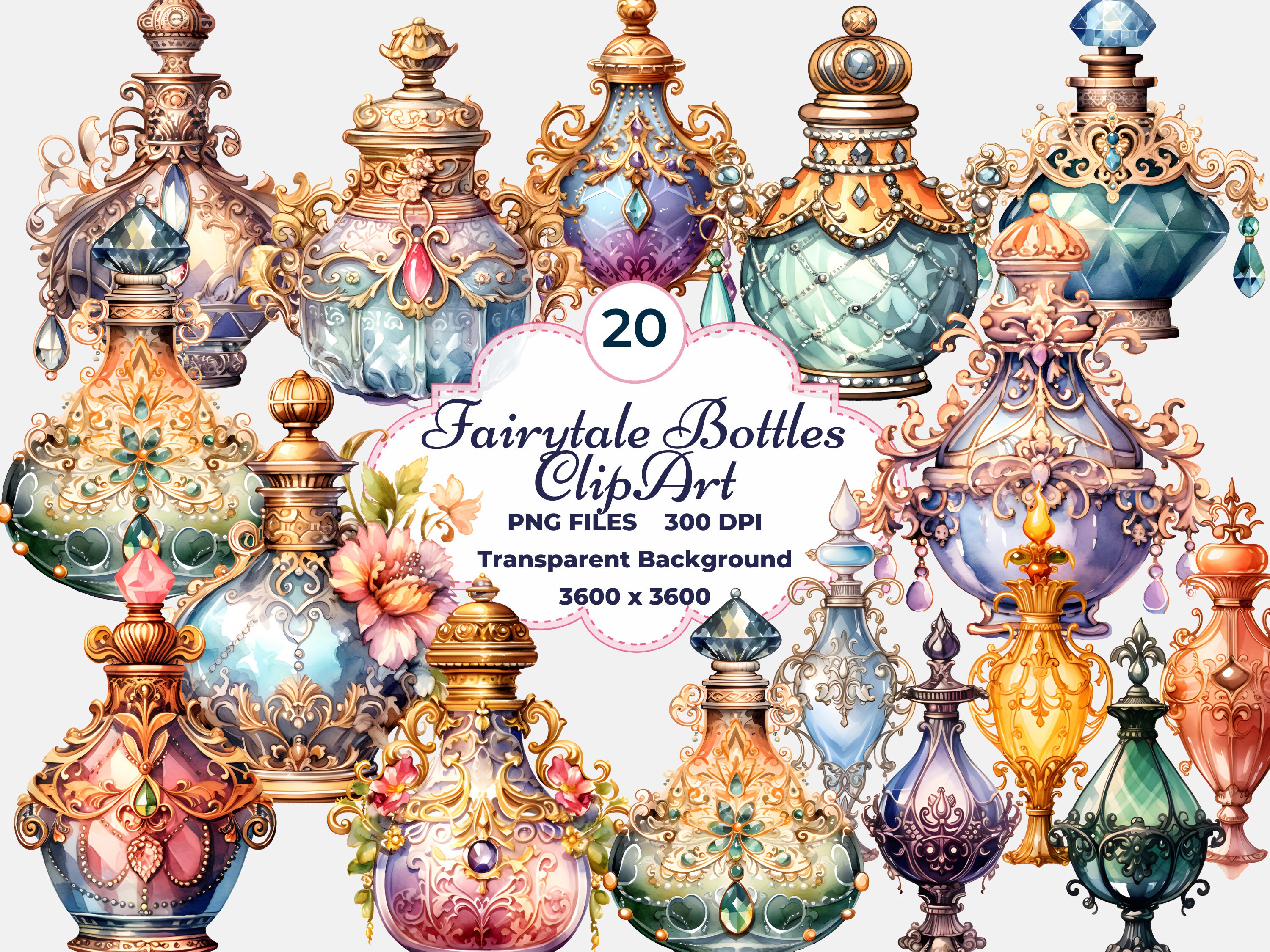 Fairytale Bottle Clipart, Fairytale Perfume Bottles PNG, Magical Vials ...