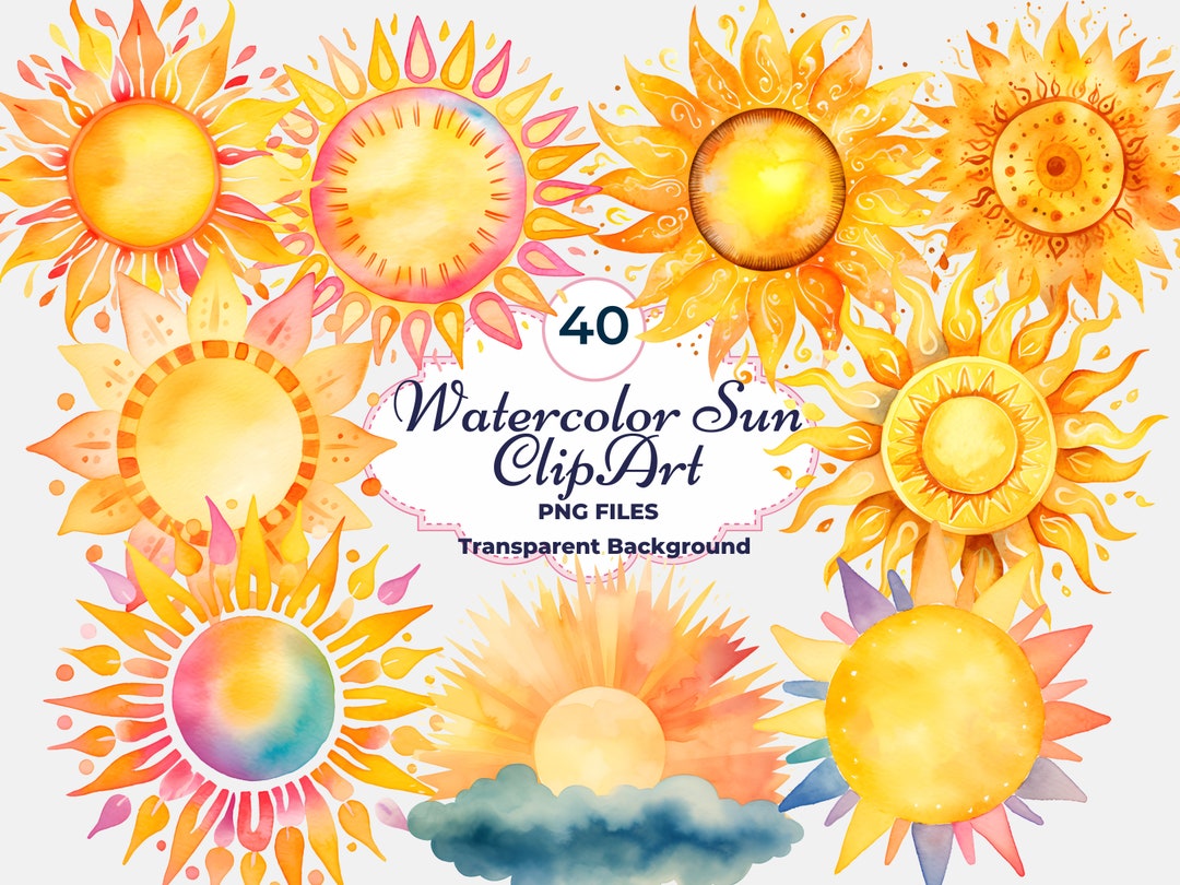 Watercolor Sun Clipart, Cute Sun PNG, Nursery Decor, Baby Shower ...