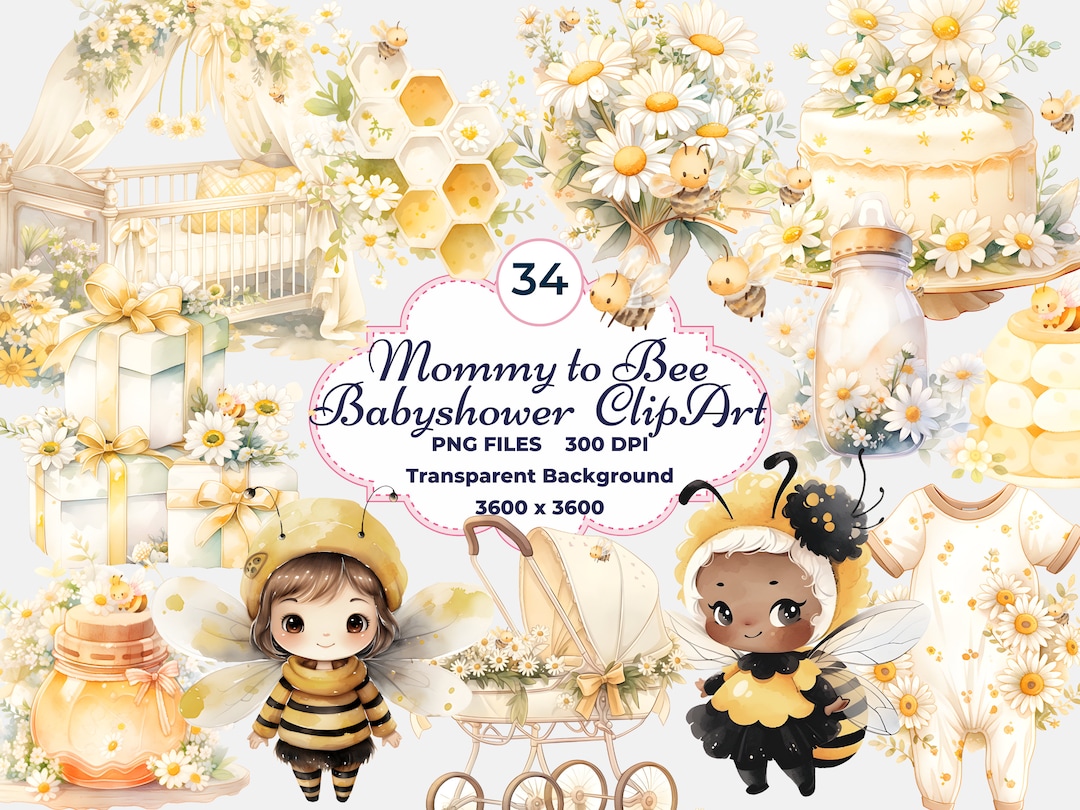 Mommy to Bee Babyshower Clipart, Yellow Bee PNG, Nursery Decor (digital ...