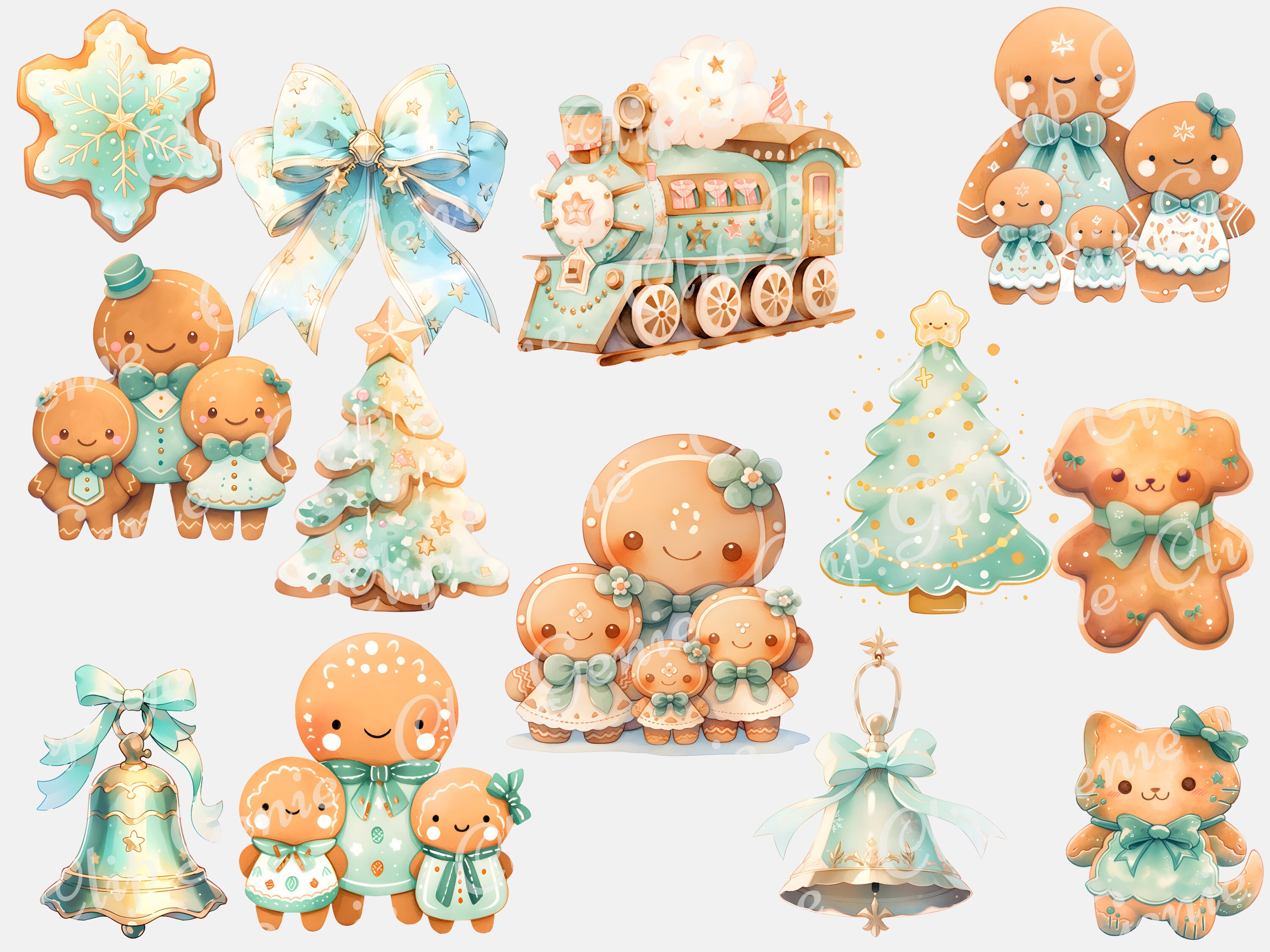 Teal and Gold Gingerbread Clipart Cute Gingerbread PNG - Etsy