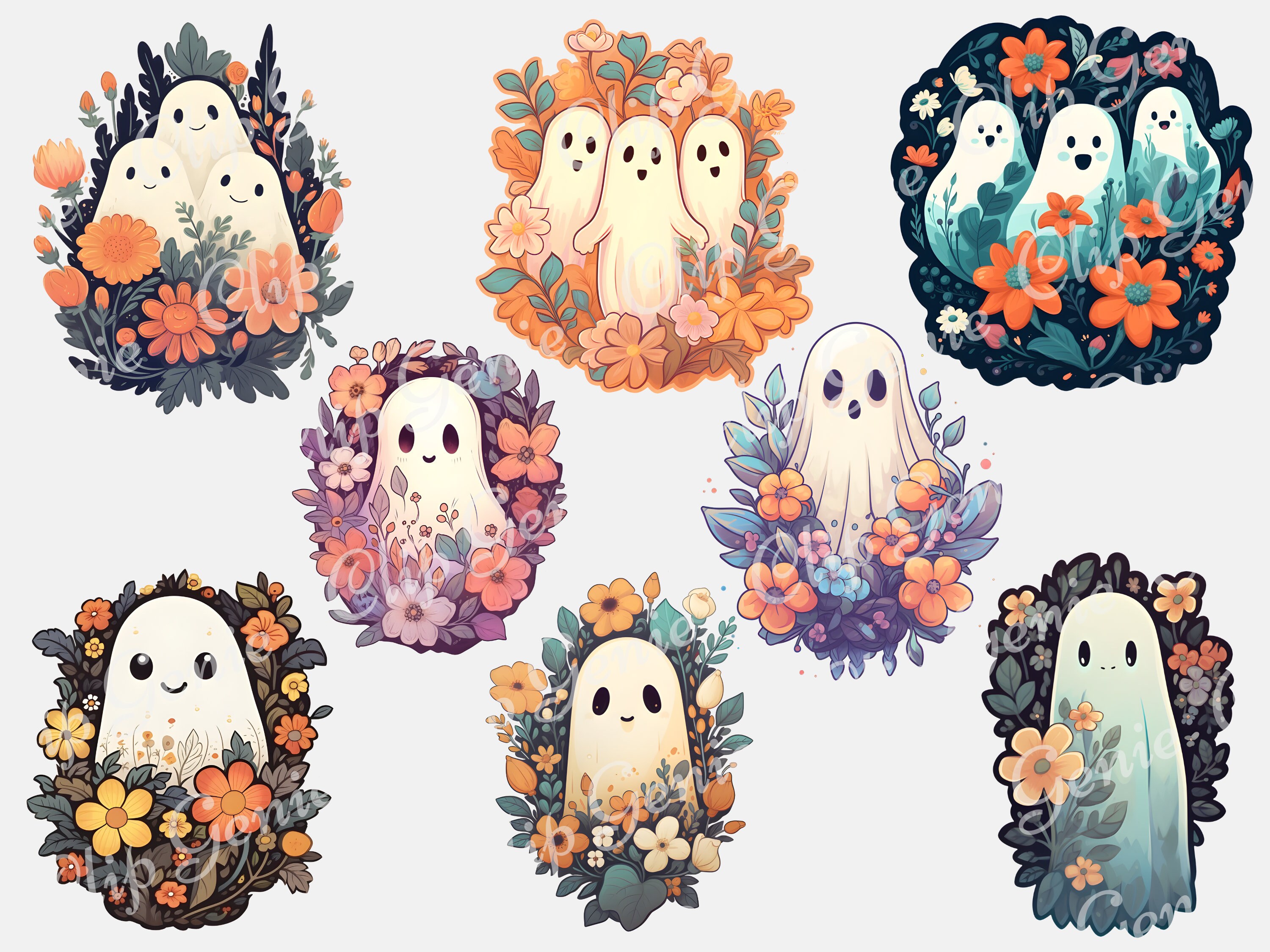 Boho Floral Ghosts Clipart Boho Ghosts PNG Halloween Ghosts - Etsy