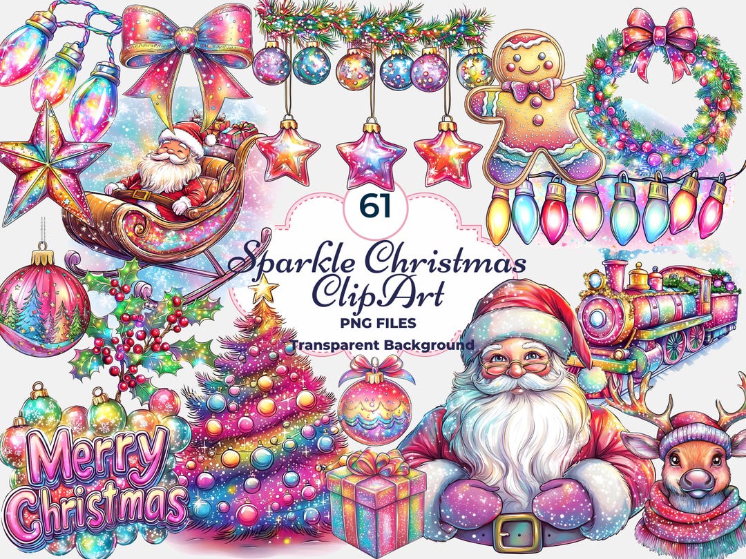 Sparkle Christmas Clipart, Colorful Santa PNG, Sparkle Christmas Tree ...
