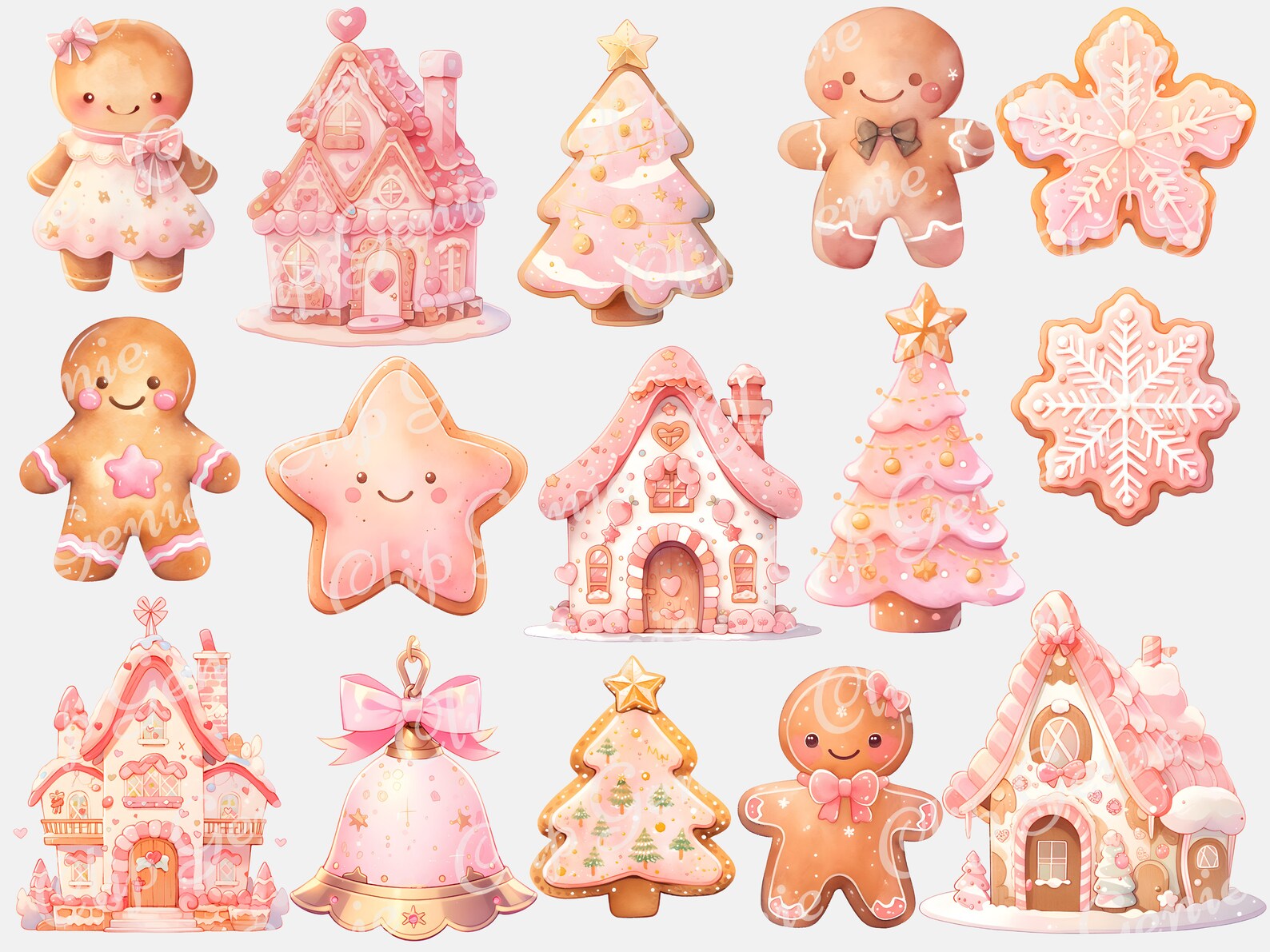 Pink and Gold Gingerbread Clipart, Cute Gingerbread PNG, Gingerbread ...