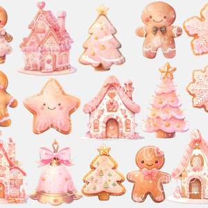 Pink and Gold Gingerbread Clipart, Cute Gingerbread PNG, Gingerbread ...
