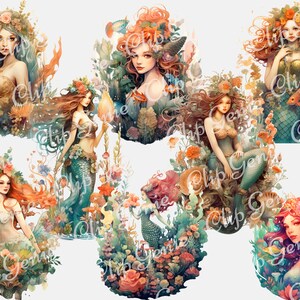 Colorful Mermaids Clipart, Watercolor Mermaids Clipart, Magical ...