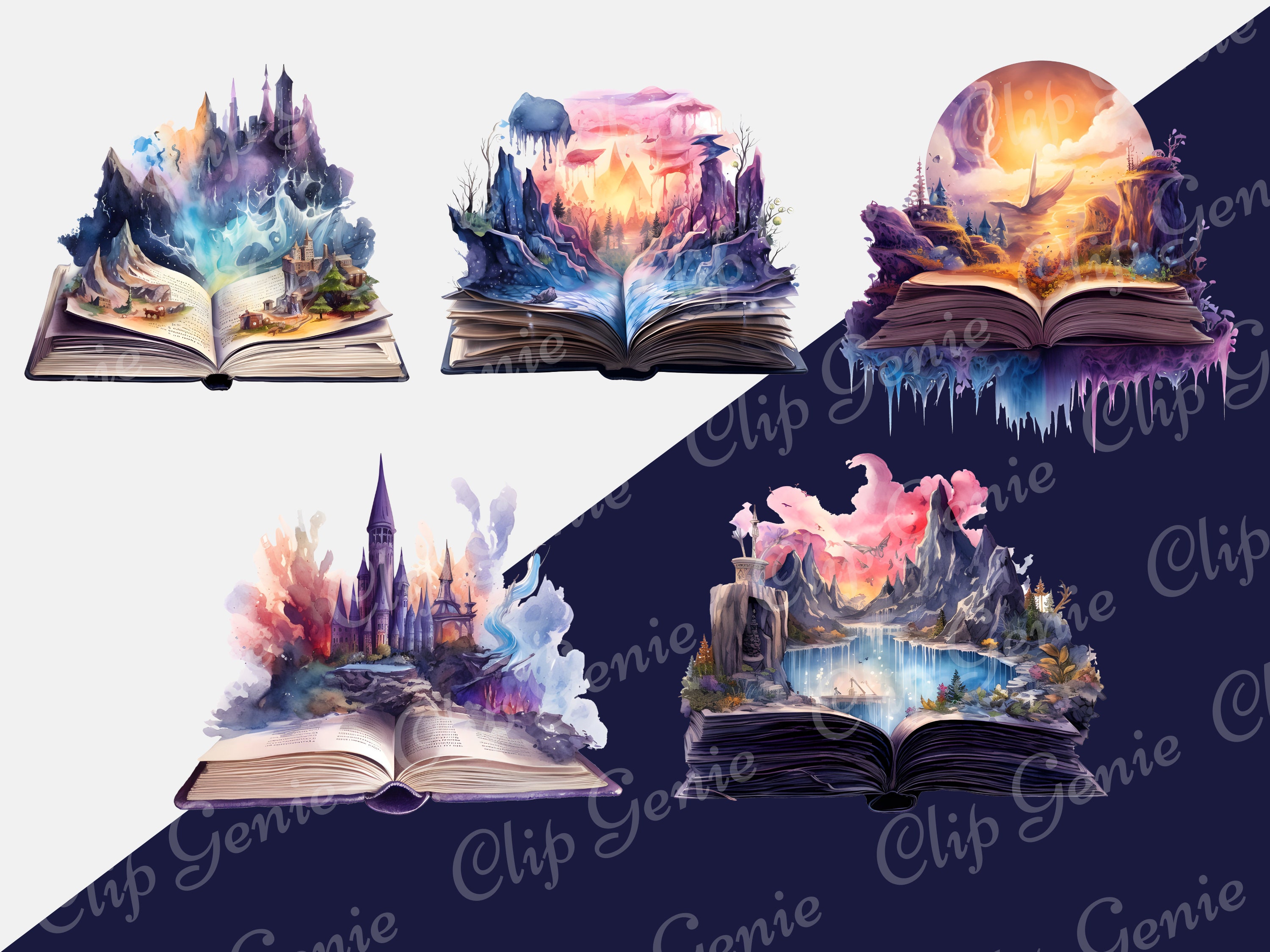Colorful Fantasy Books Clipart, Open Fantasy Books PNG, Magical Books ...