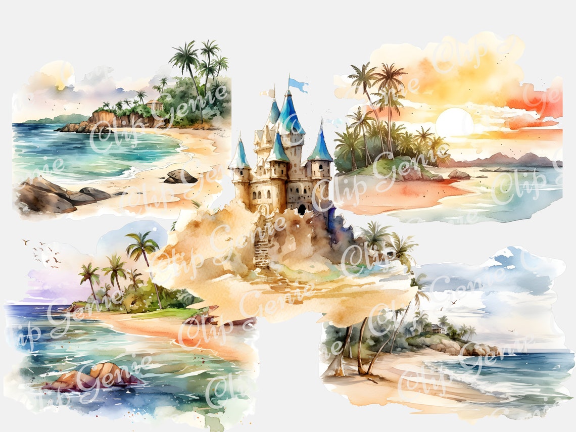 Watercolor Beach Clipart Watercolor Summer Beach Clipart - Etsy