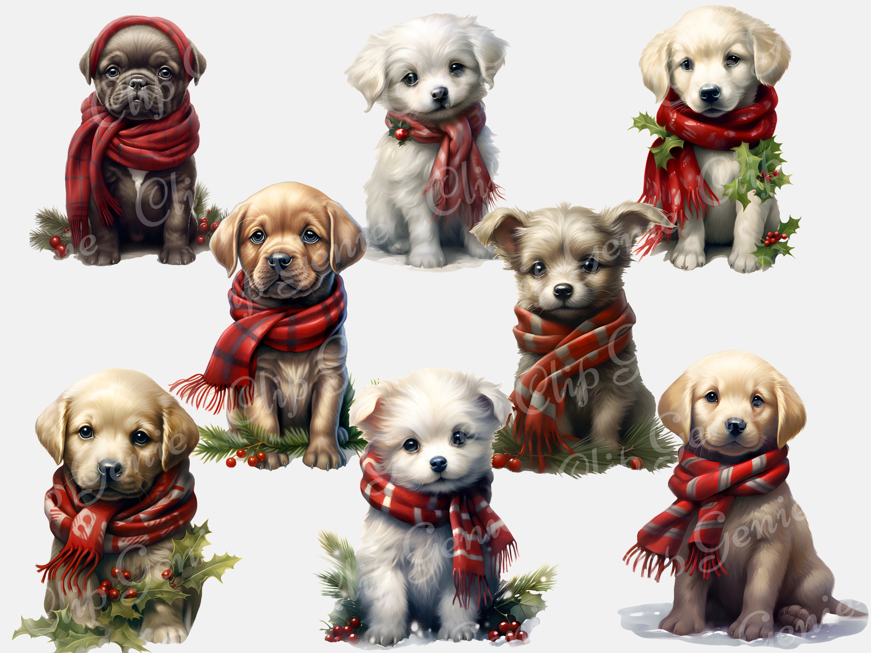 Christmas Puppy Clipart Holiday Puppies PNG Christmas - Etsy