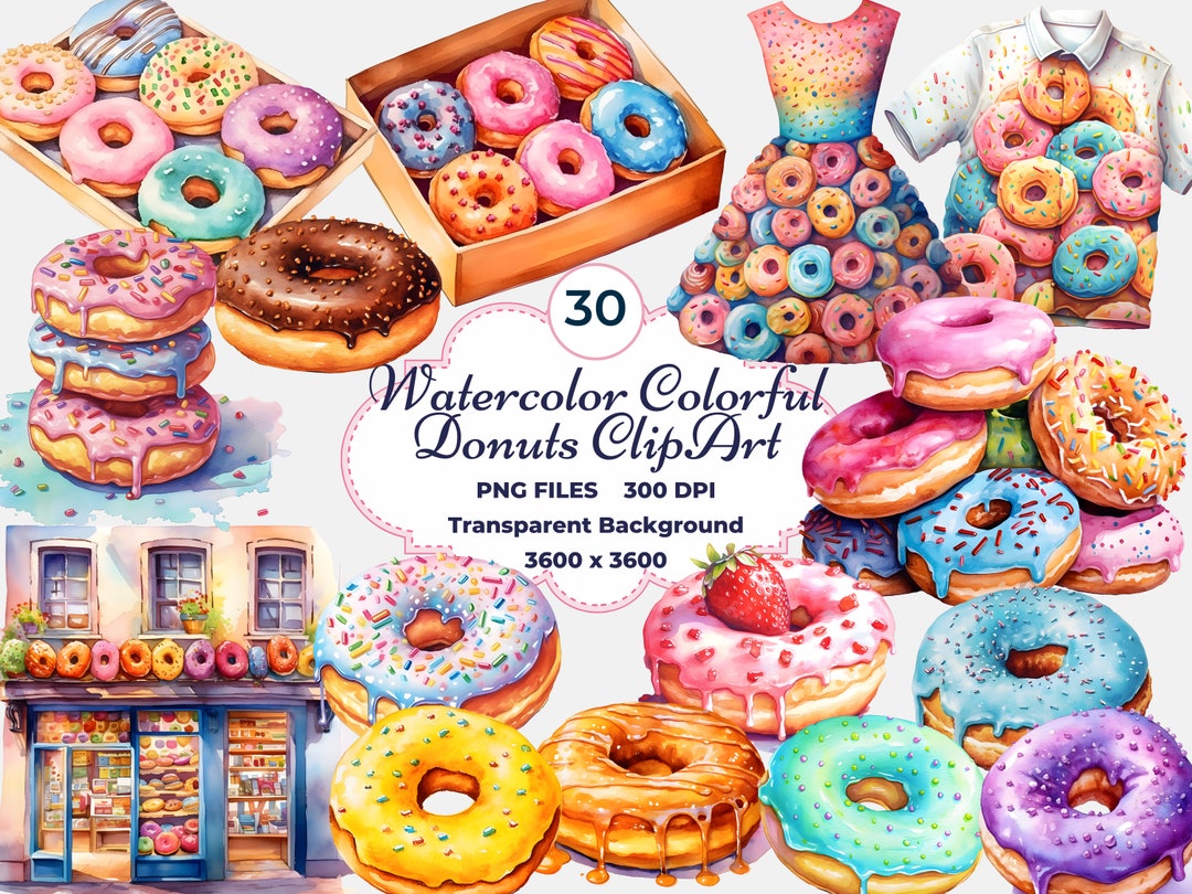 Colorful Donut Clipart, Watercolor Donuts PNG, Dessert PNG, Sweet ...
