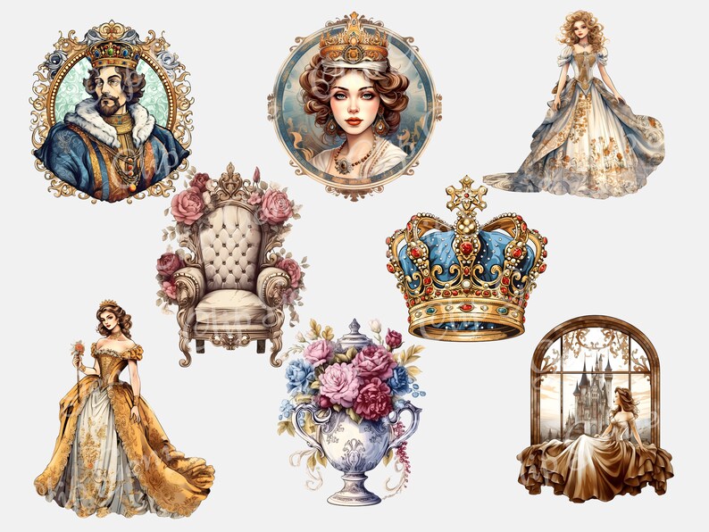 Vintage Royalty Clipart, Medieval Royal Family PNG, Princess, Prince ...