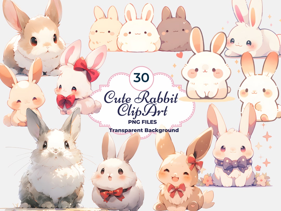 Cute Rabbit Clipart, Kawaii Bunny Clipart, Rabbit PNG, Sublimation - Etsy