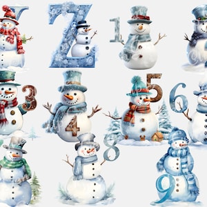 Snowman Alphabet Clipart, Snowman Letters and Numbers PNG, Holiday ...