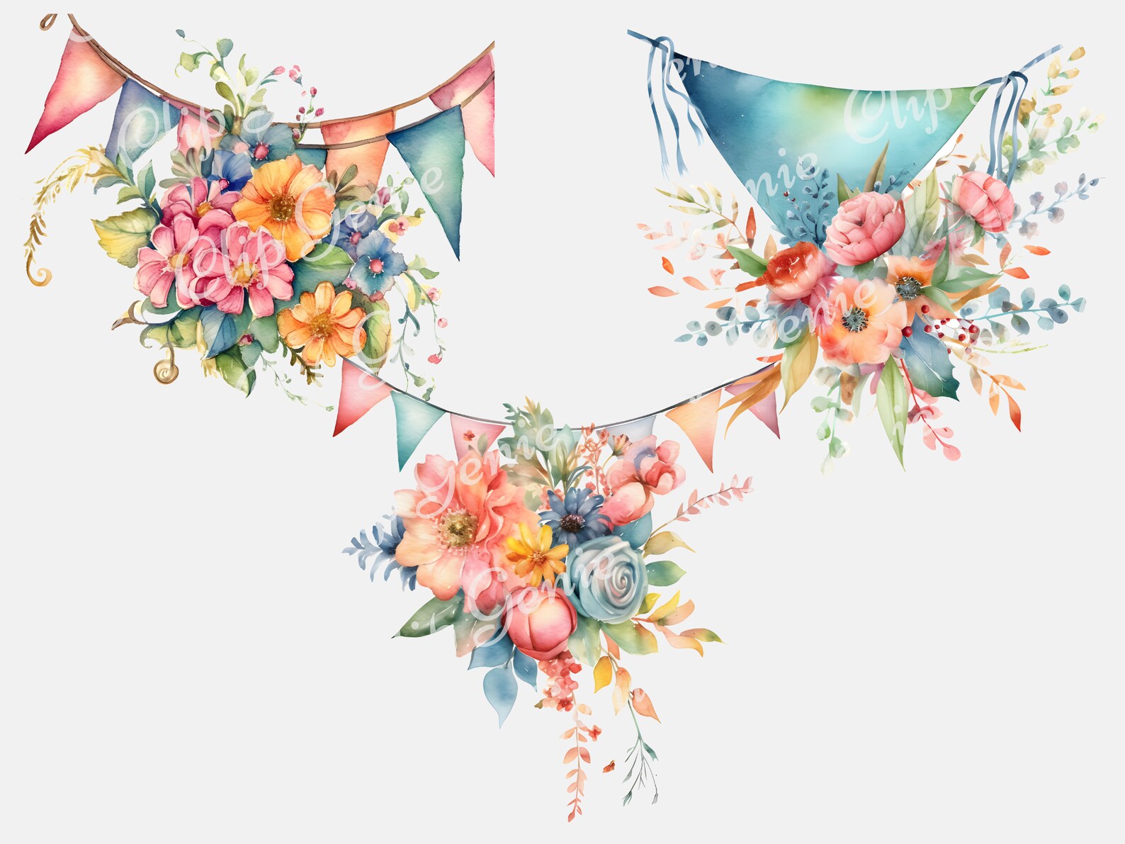 Boho Floral Birthday Clipart Watercolor Birthday Clipart - Etsy