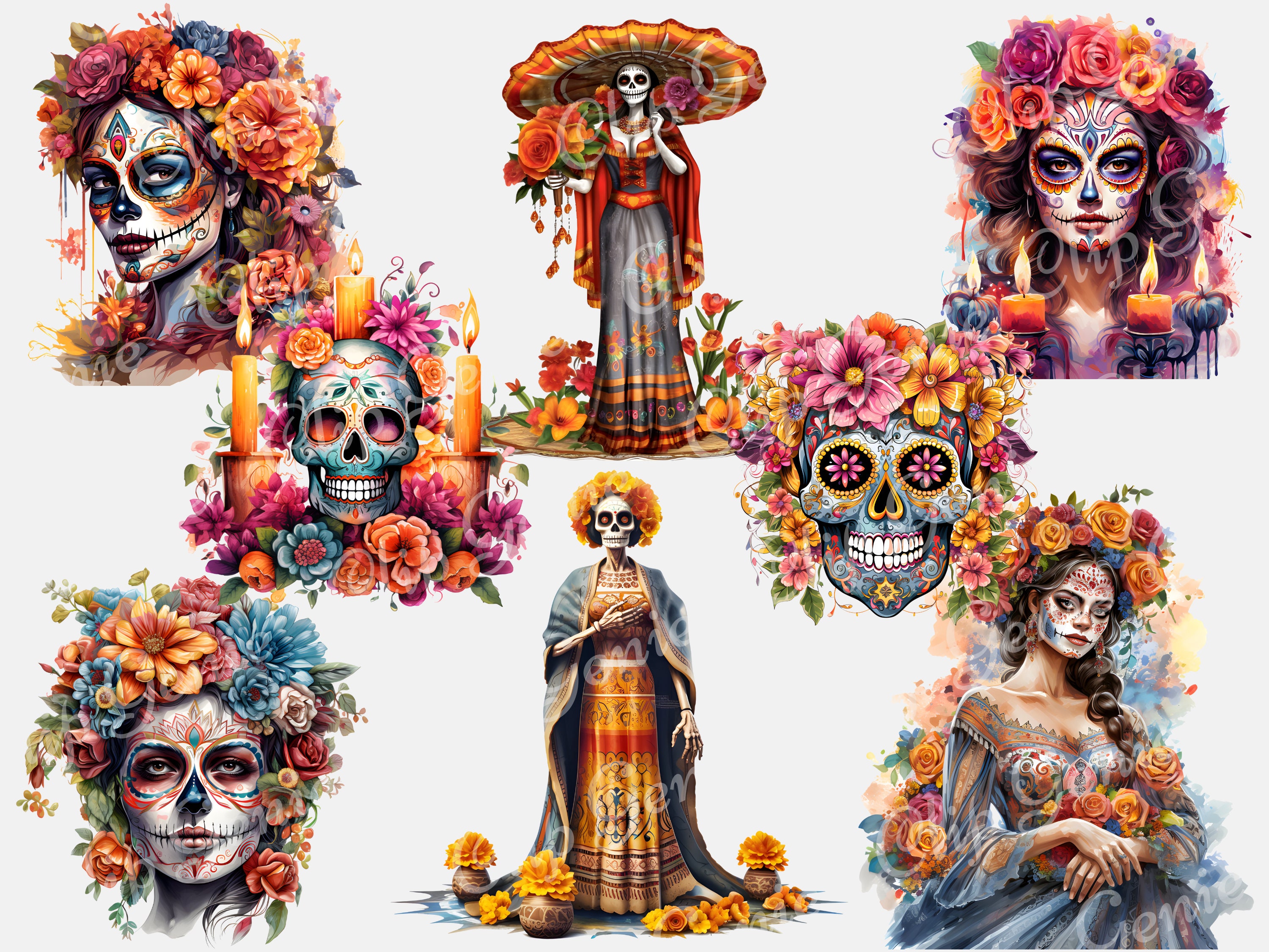 Day of the Dead Clipart, Day of the Dead PNG, Día De Los Muertos, Sugar ...