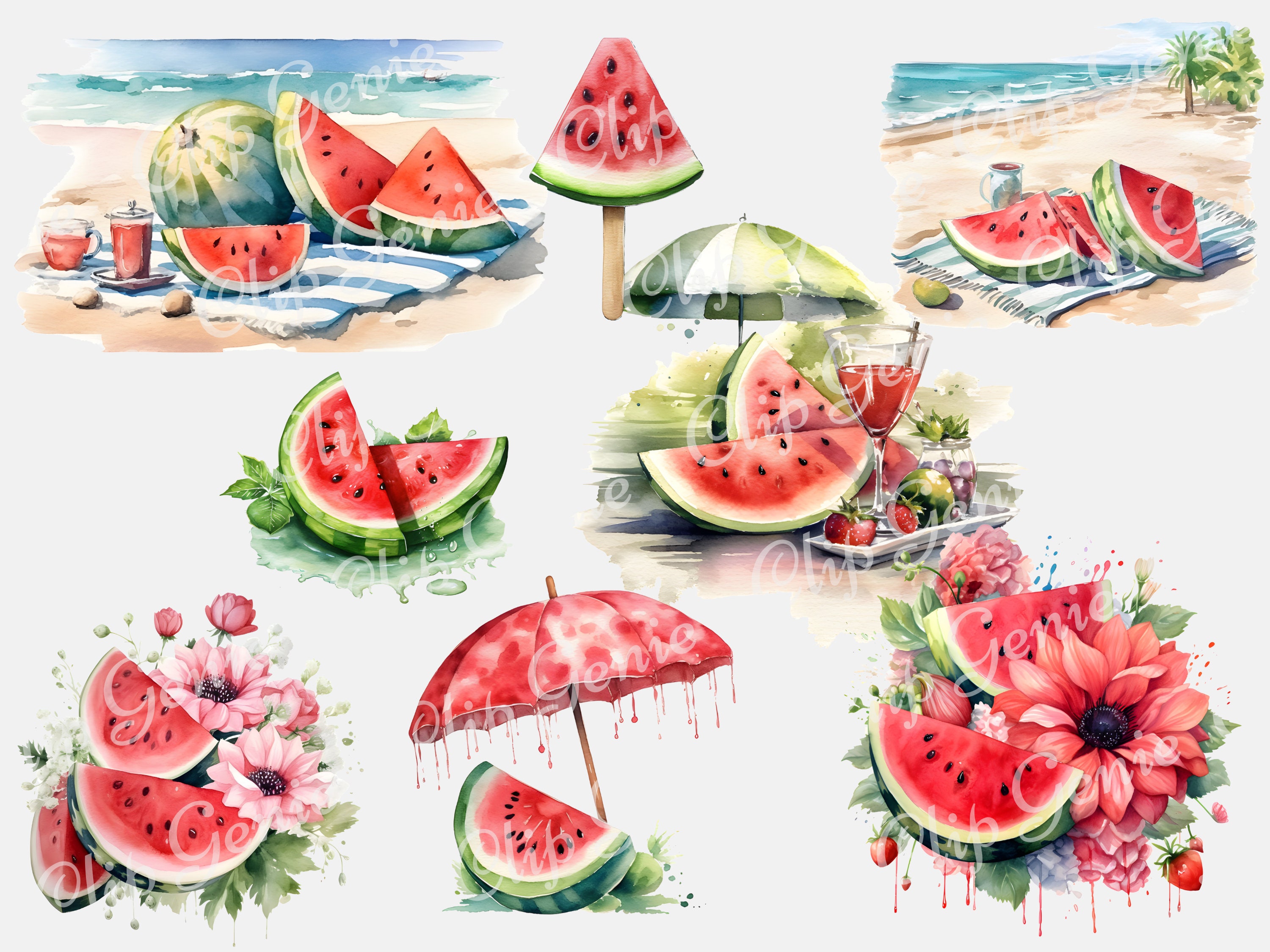 Watermelon Clipart Watercolor Watermelon PNG Summer Fruit - Etsy