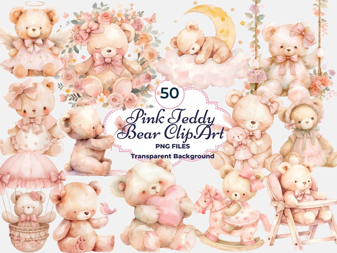 Pink Bear Clipart, Pink Bear PNG, Nursery Bear Clipart, Pink Baby ...