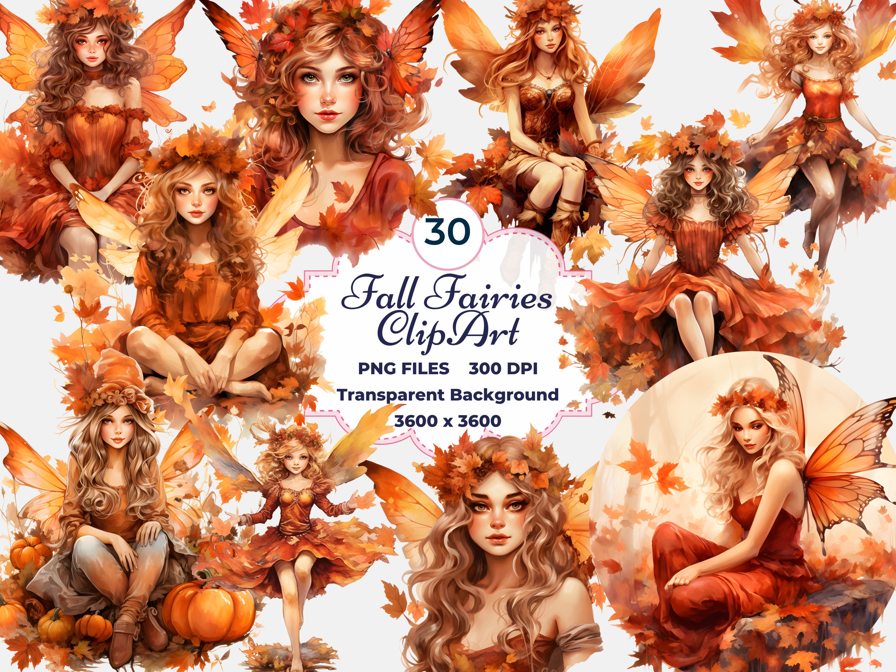 Fall Fairies Clipart, Magical Fall PNG, Autumn Fairies, Whimsical Fall ...