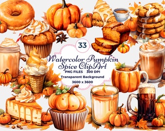 Thanksgiving Dessert Clipart Autumn Food Fall Watercolor Tasty - Etsy