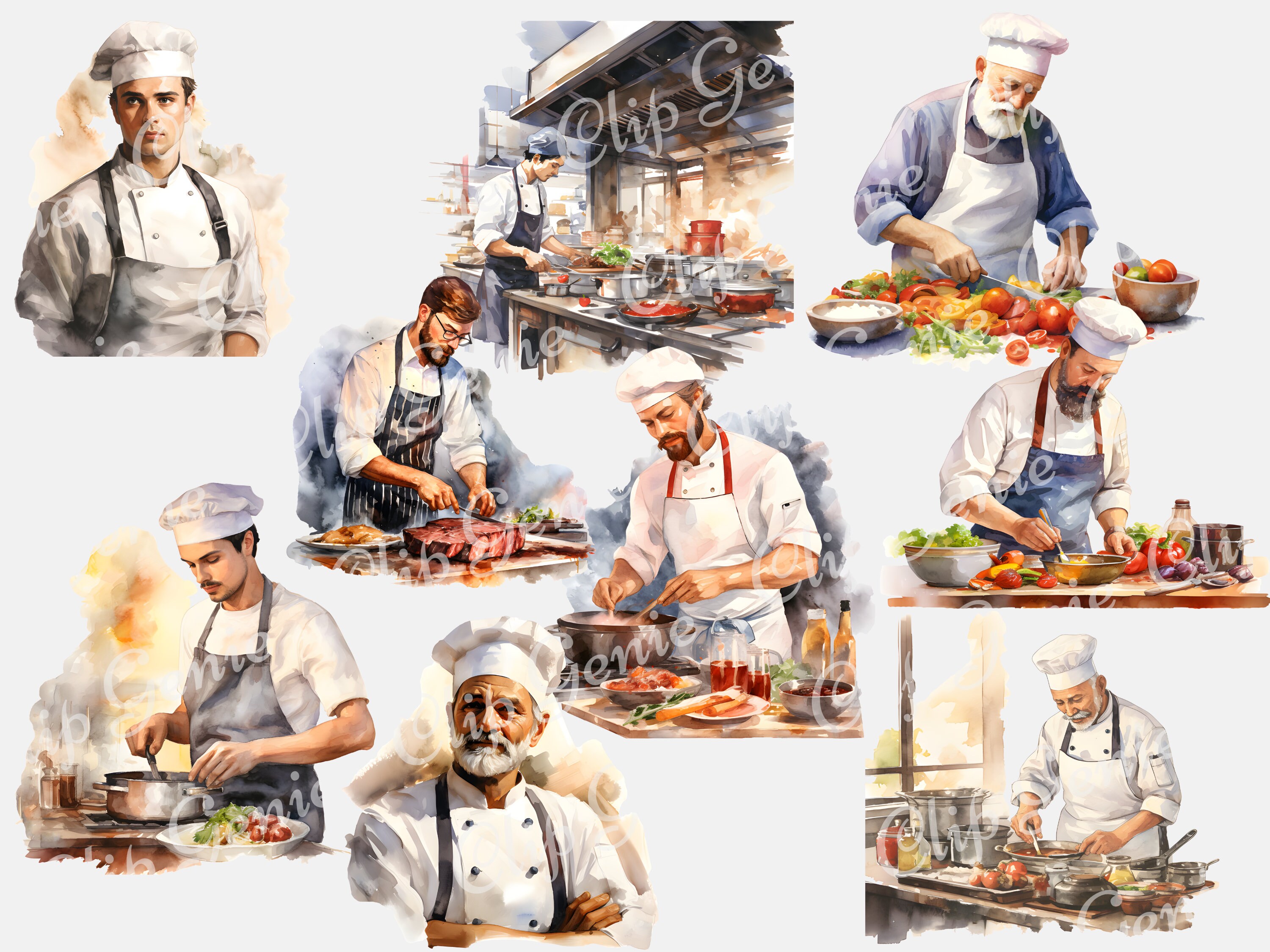 Watercolor Chef Clipart, Chef PNG, Culinary Clipart, Sublimation - Etsy