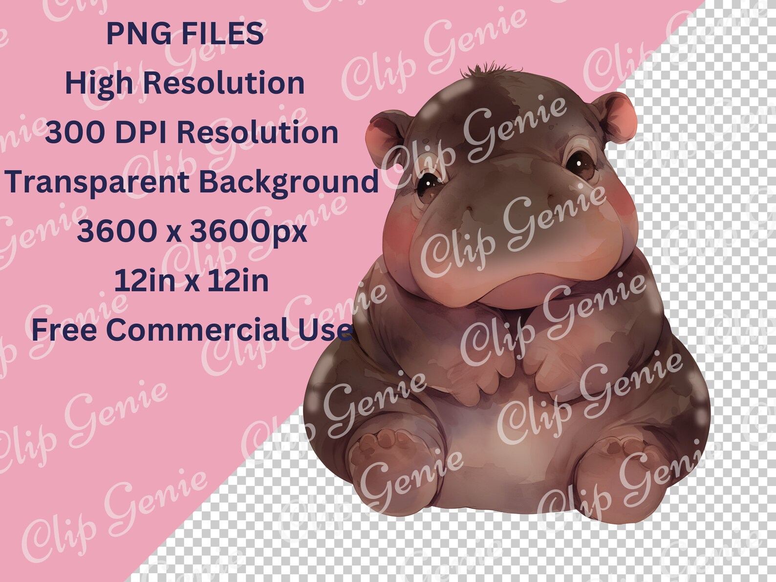 Watercolor Baby Hippo Clipart, Pygmy Hippo PNG, Transparent Background ...