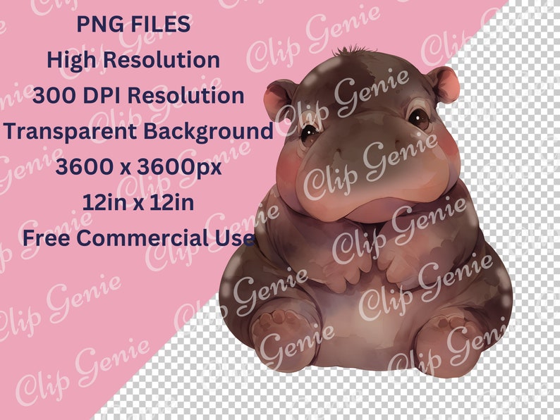 Watercolor Baby Hippo Clipart, Pygmy Hippo PNG, Transparent Background ...