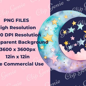 Watercolor Moon Clipart, Cute Moon PNG, Nursery Decor, Baby Shower ...
