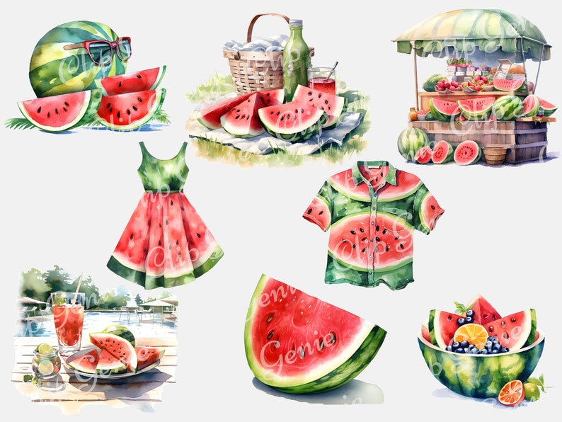 Watermelon Clipart Watercolor Watermelon PNG Summer Fruit - Etsy