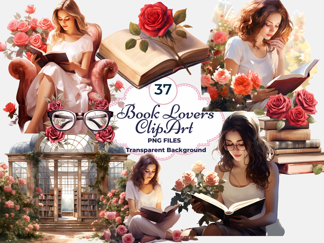 Book Lovers Clipart, Girl Reading PNG, Reading Clipart, Books, Glasses ...