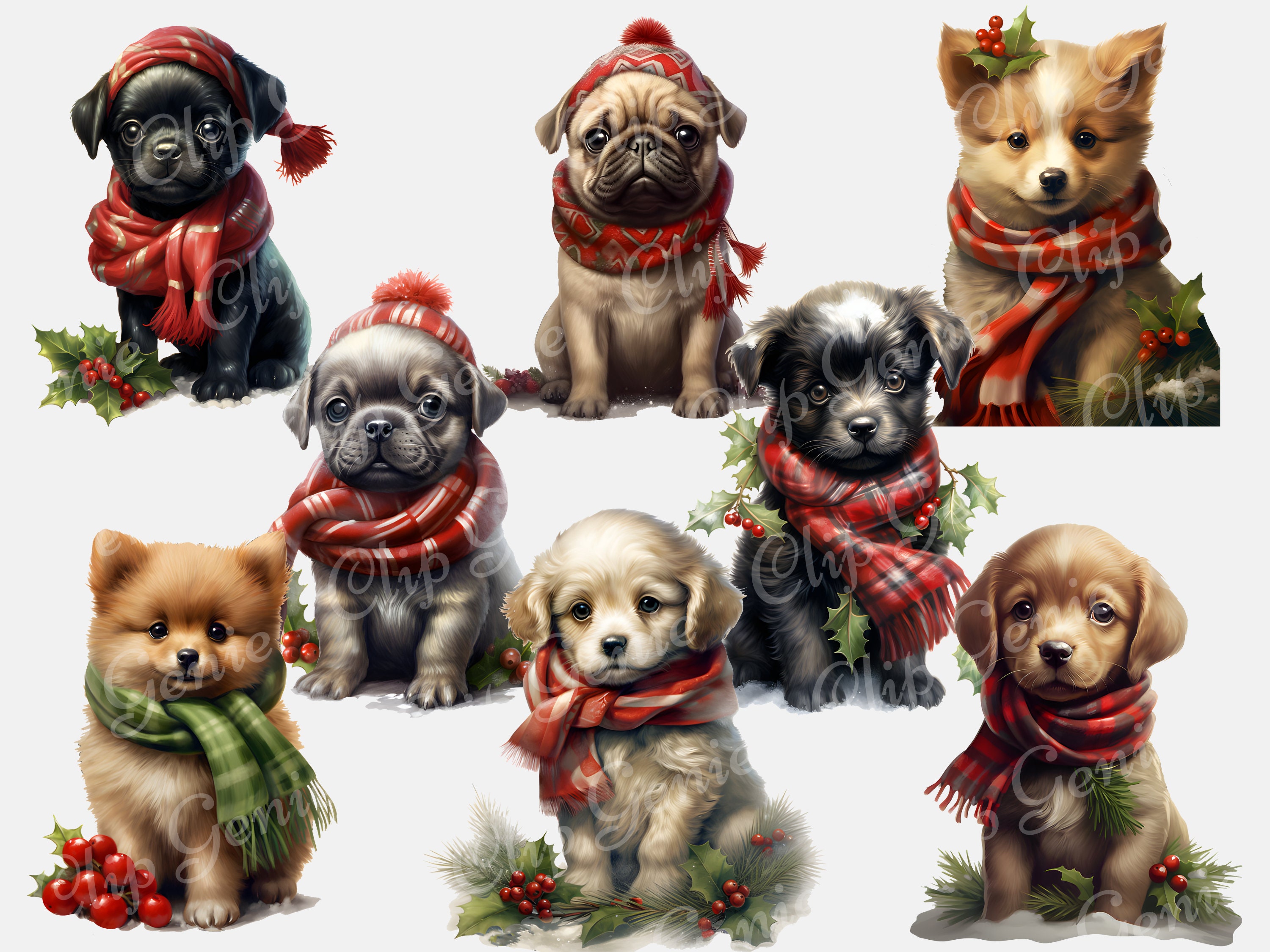 Christmas Puppy Clipart Holiday Puppies PNG Christmas - Etsy