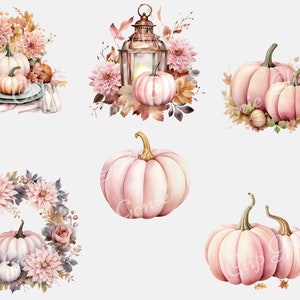 Pastel Pink Fall Clipart, Pastel Pumpkin PNG, Pink Autumn Clipart ...