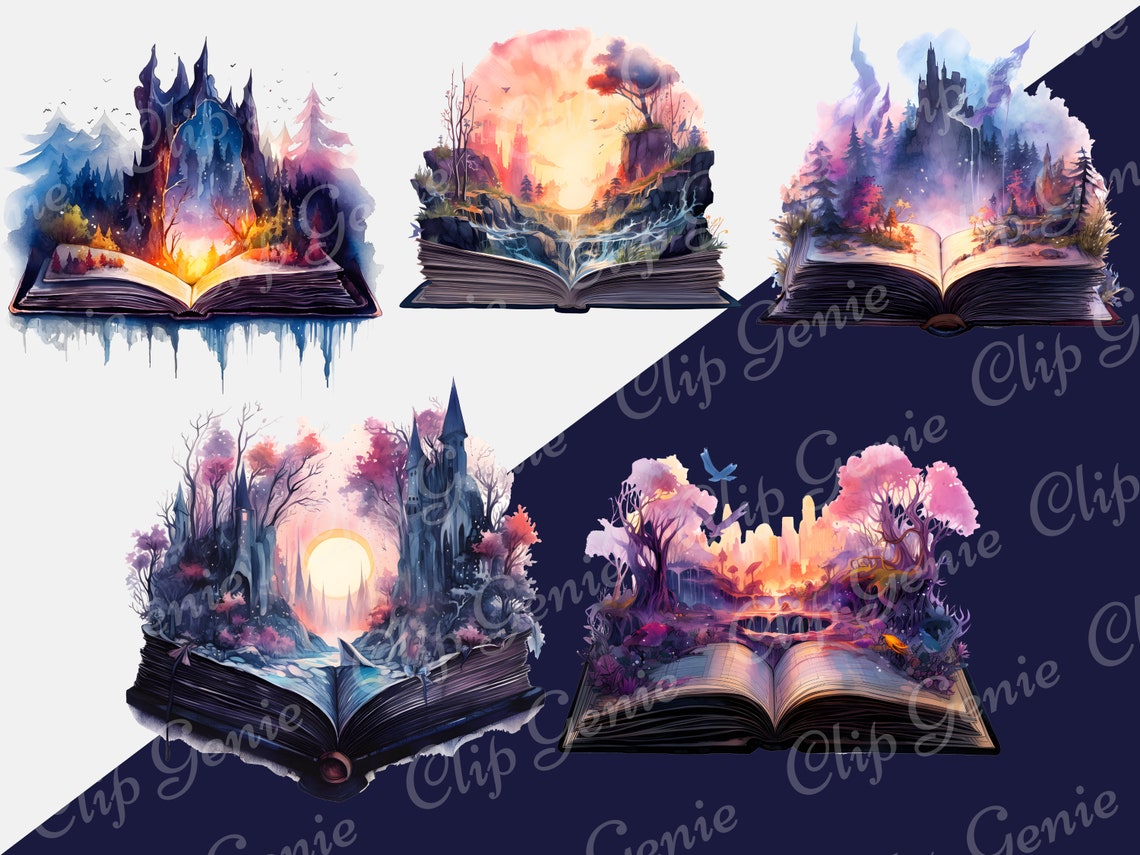 Colorful Fantasy Books Clipart Open Fantasy Books PNG - Etsy