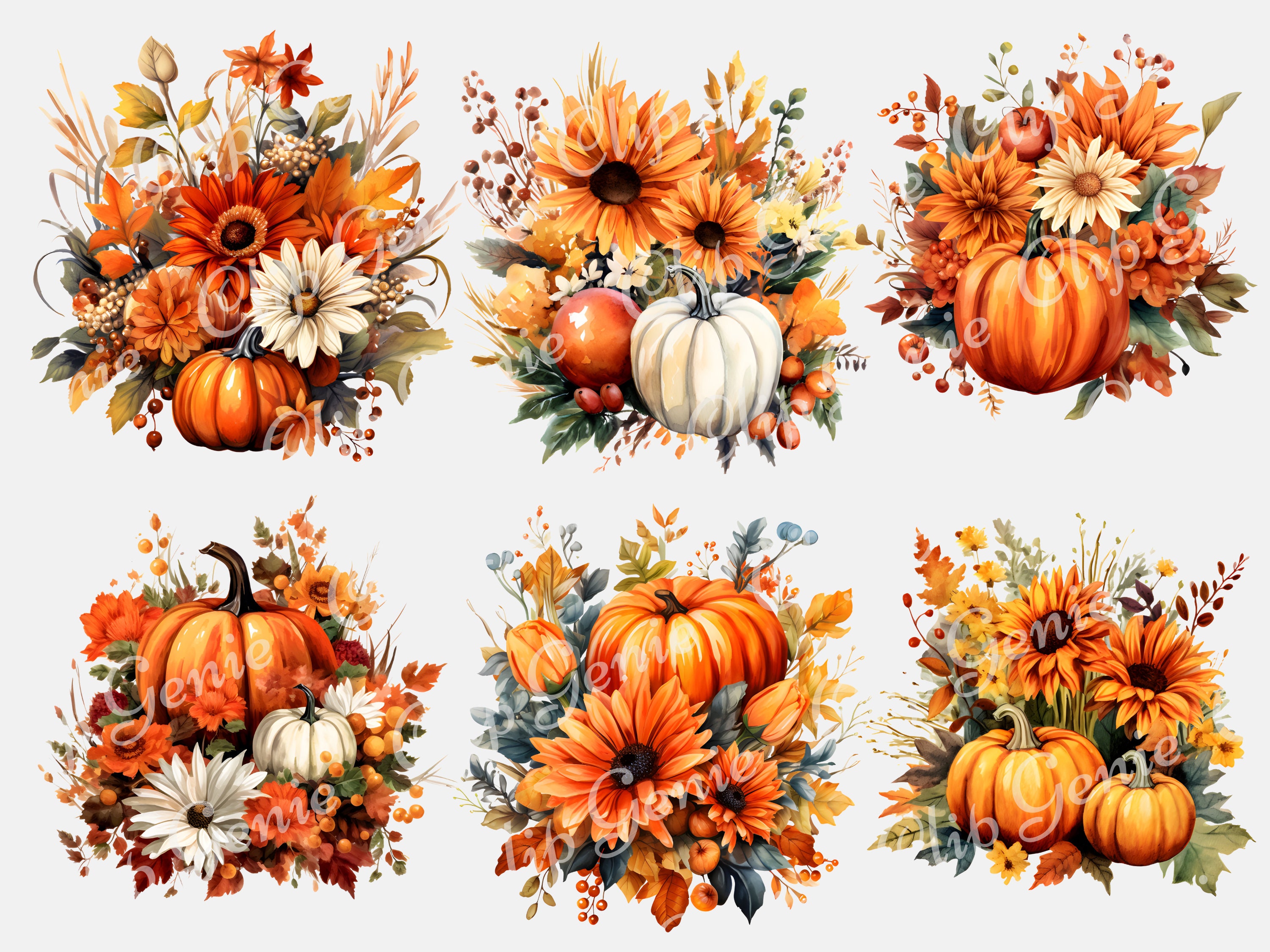 Pumpkin Florals Clipart Fall Floral Pumpkins PNG Autumn - Etsy