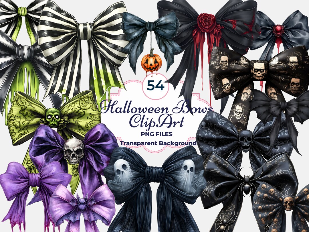 Halloween Bow Clipart, Halloween Bows PNG, Creepy Halloween, Spider Bow ...