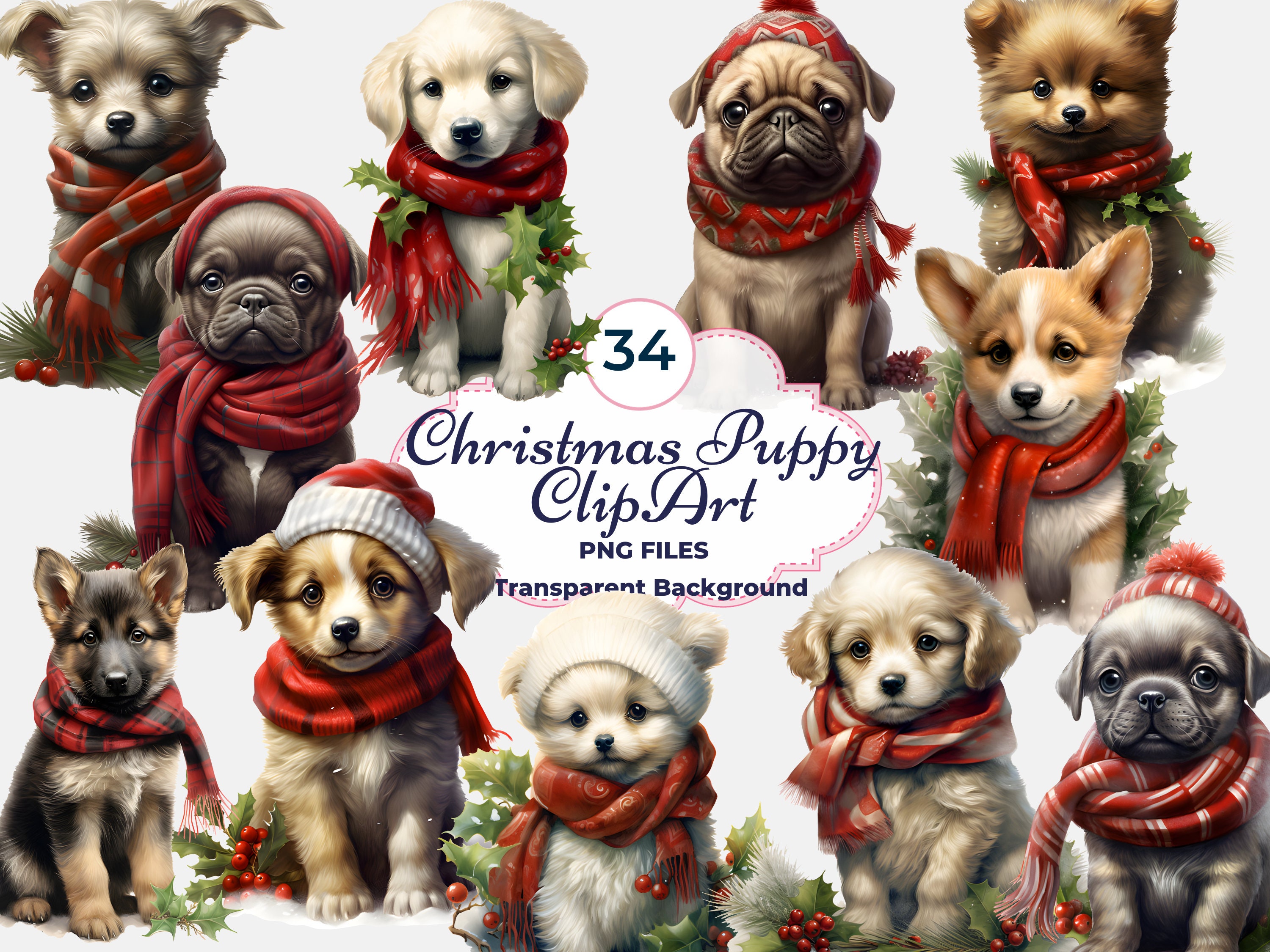 Christmas Puppy Clipart Holiday Puppies PNG Christmas - Etsy