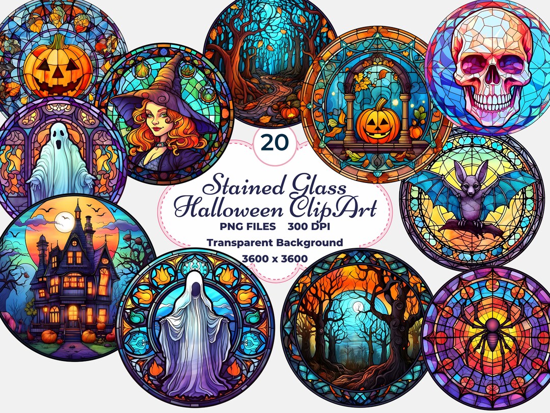Stained Glass Halloween Clipart, Stained Glass PNG, Halloween Clipart ...