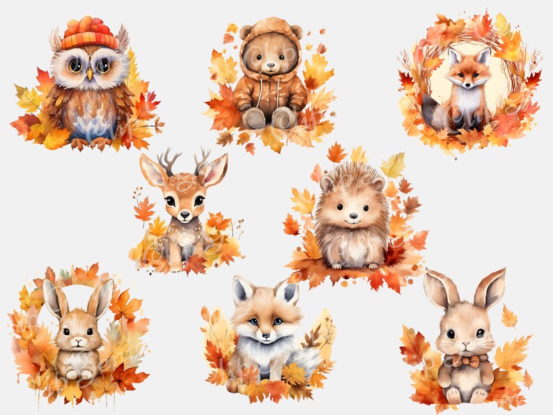 Cute Fall Children's Animals Clipart, Fall Animals PNG, Nursery Animals ...