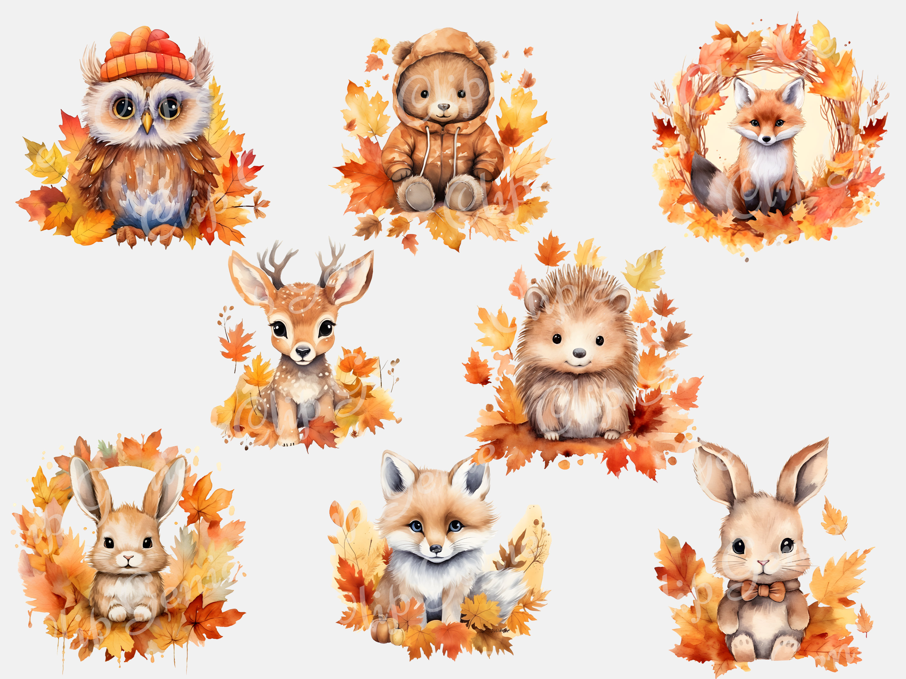 Cute Fall Children's Animals Clipart, Fall Animals PNG, Nursery Animals ...