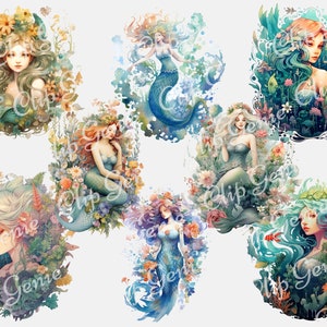 Colorful Mermaids Clipart, Watercolor Mermaids Clipart, Magical ...