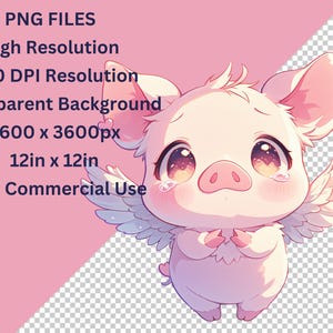 Flying Pig Clipart, Cute Pig PNG, Kawaii Piggy, Sublimation ...