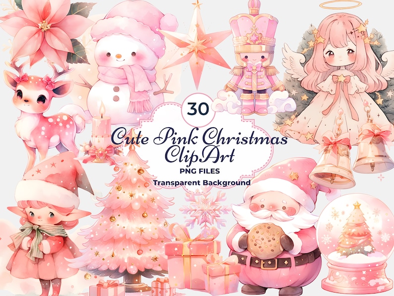 Cute Pink Christmas Clipart Cartoon Pink Christmas PNG - Etsy
