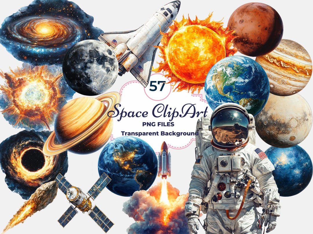 Space Clipart, Space PNG, Sun, Moon, Astronaut, Saturn, Black Hole ...
