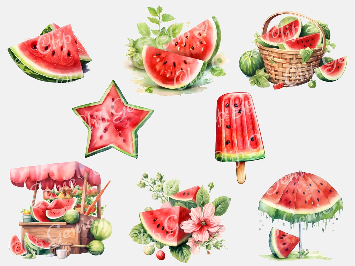 Watermelon Clipart Watercolor Watermelon PNG Summer Fruit - Etsy
