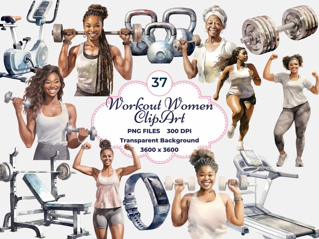 Workout Women Clipart, Workout PNG, Watercolor Fitness PNG, Gym ...